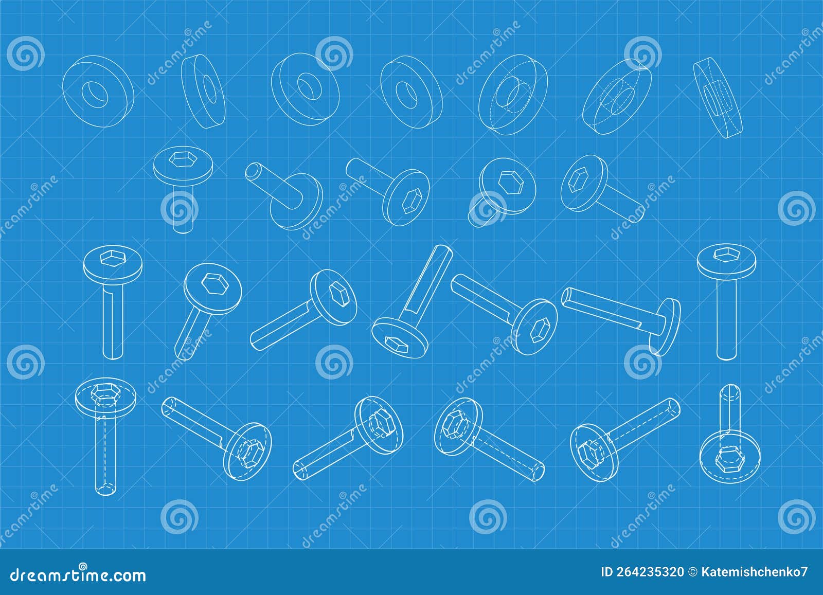 Mechanical Engineering Drawings on Blue Background. Cutter, Assembly ...