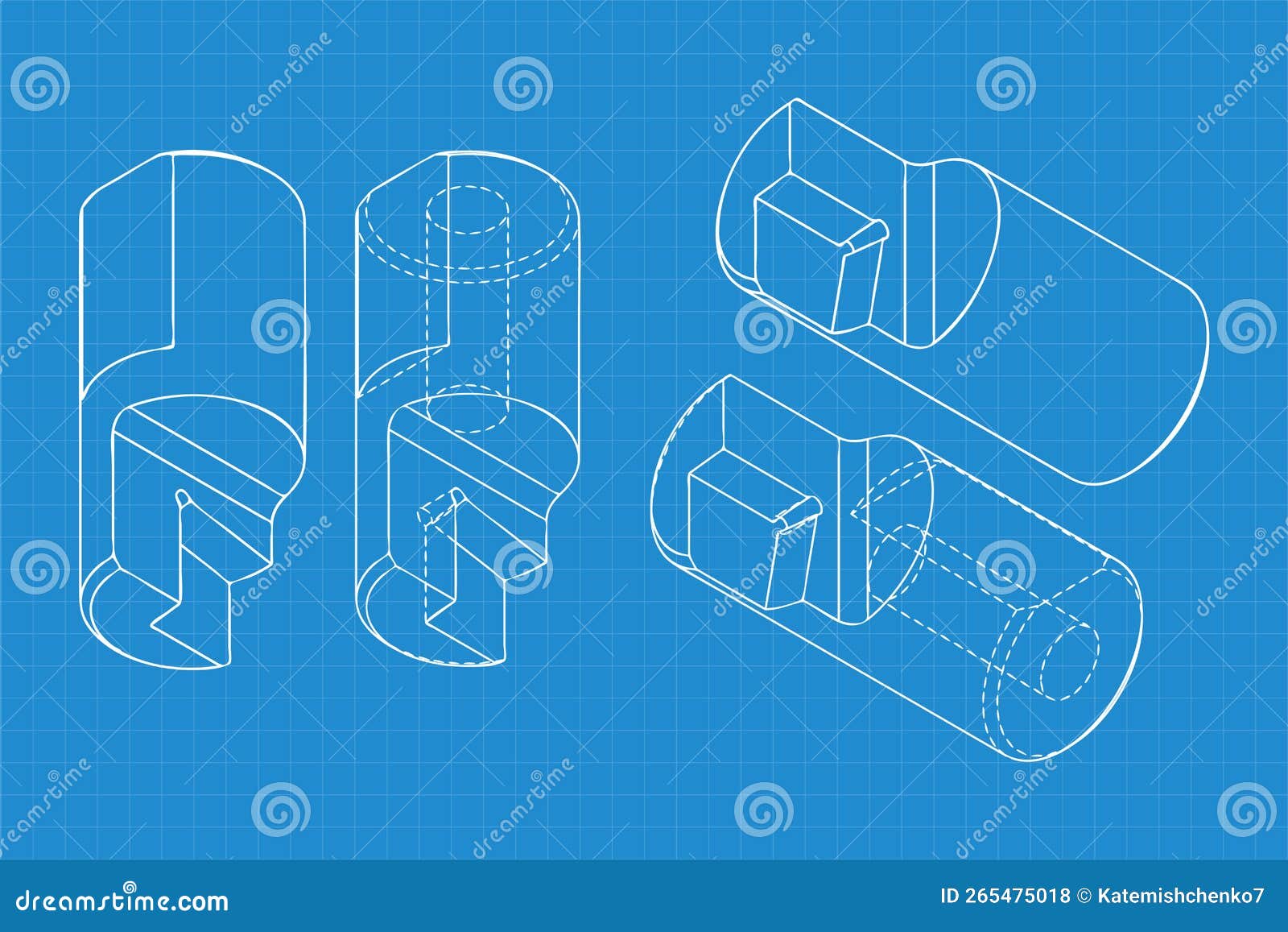 Mechanical Engineering Drawings on Blue Background. Cutter, Assembly ...