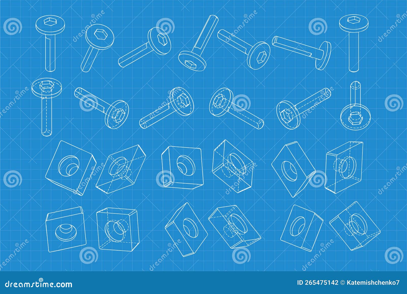 Mechanical Engineering Drawings on Blue Background. Cutter, Assembly ...