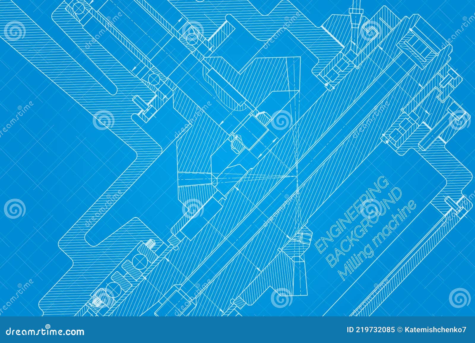 Mechanical Engineering Drawings on Blue Background. Milling Machine ...