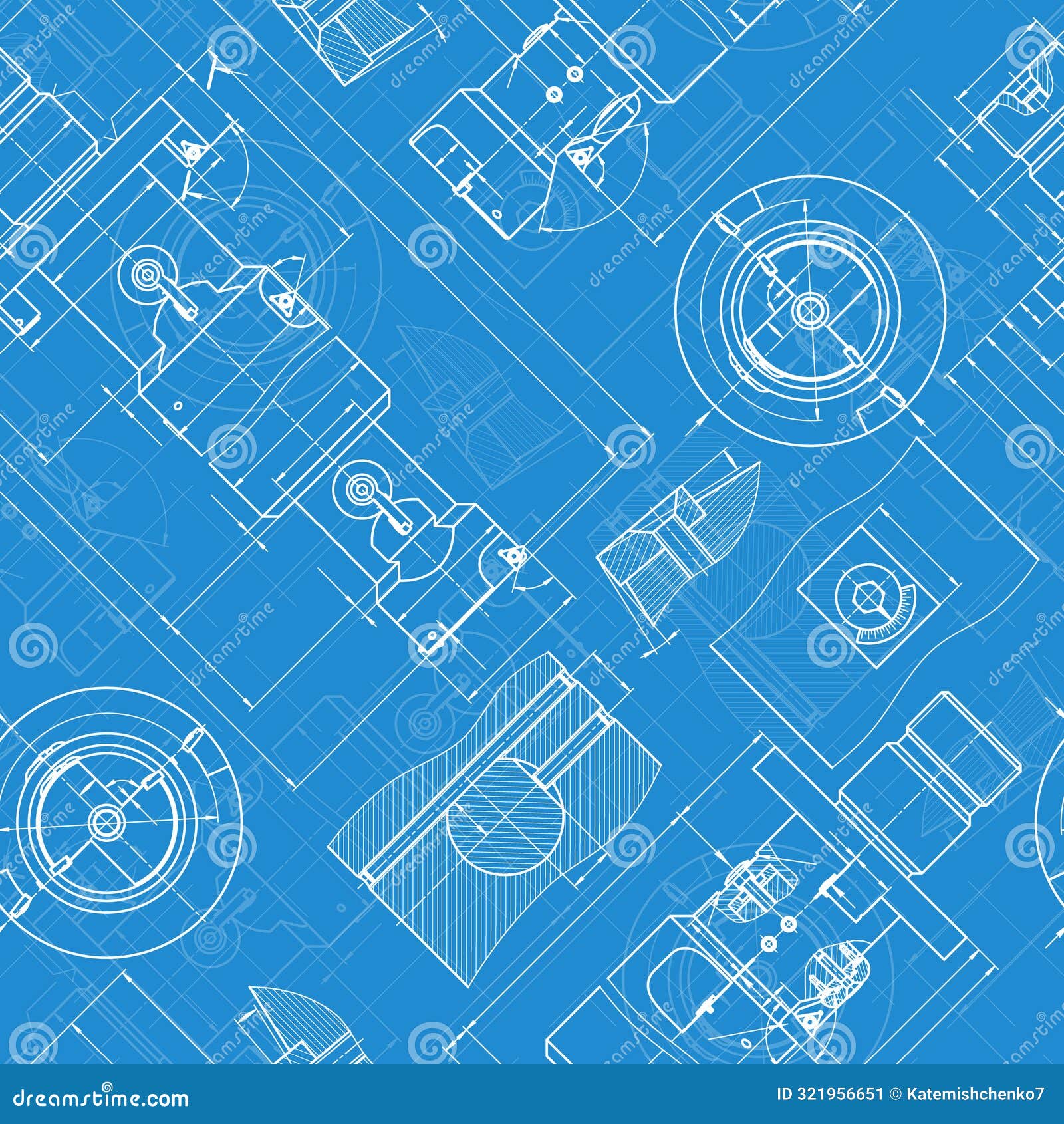 Mechanical Engineering Drawings On Blue Background. Tap Tools, Borer ...