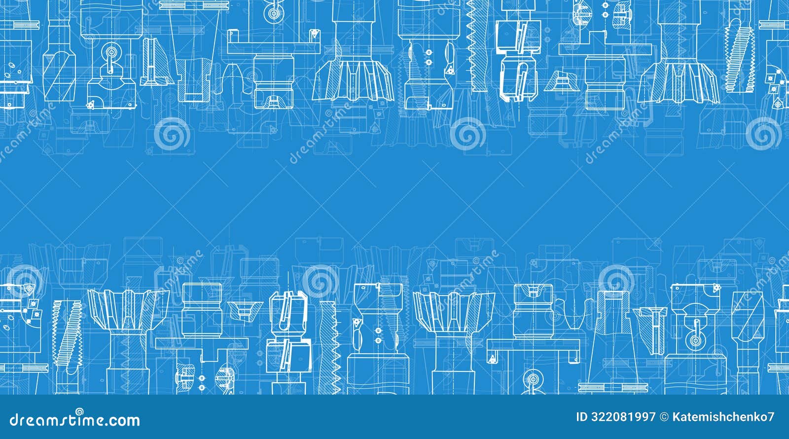 Mechanical Engineering Drawings On Blue Background. Tap Tools, Borer ...