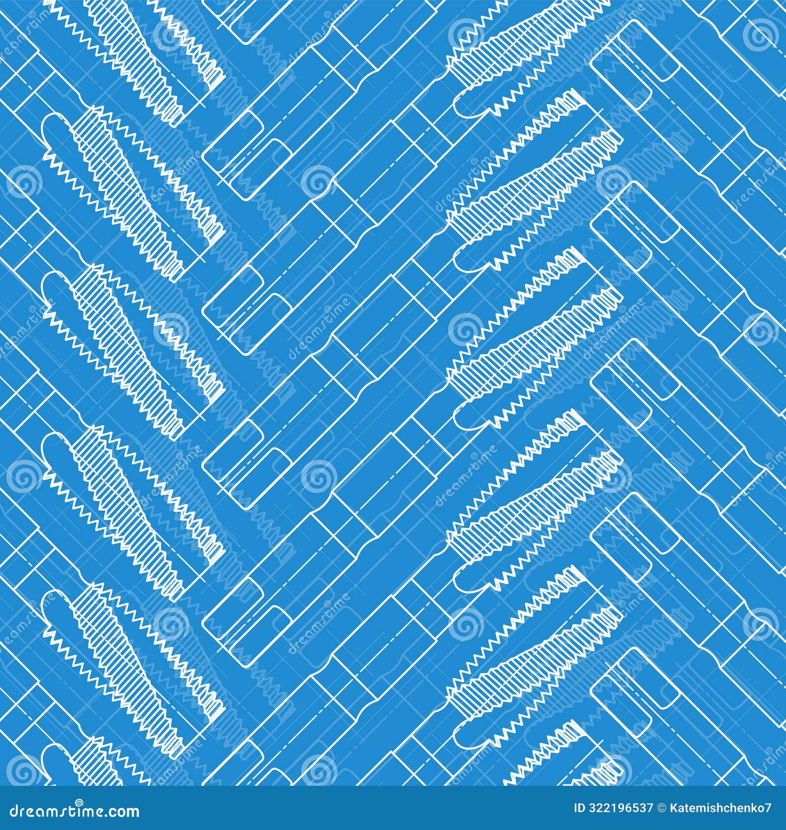 Mechanical Engineering Drawings on Blue Background. Tap Tools, Borer ...