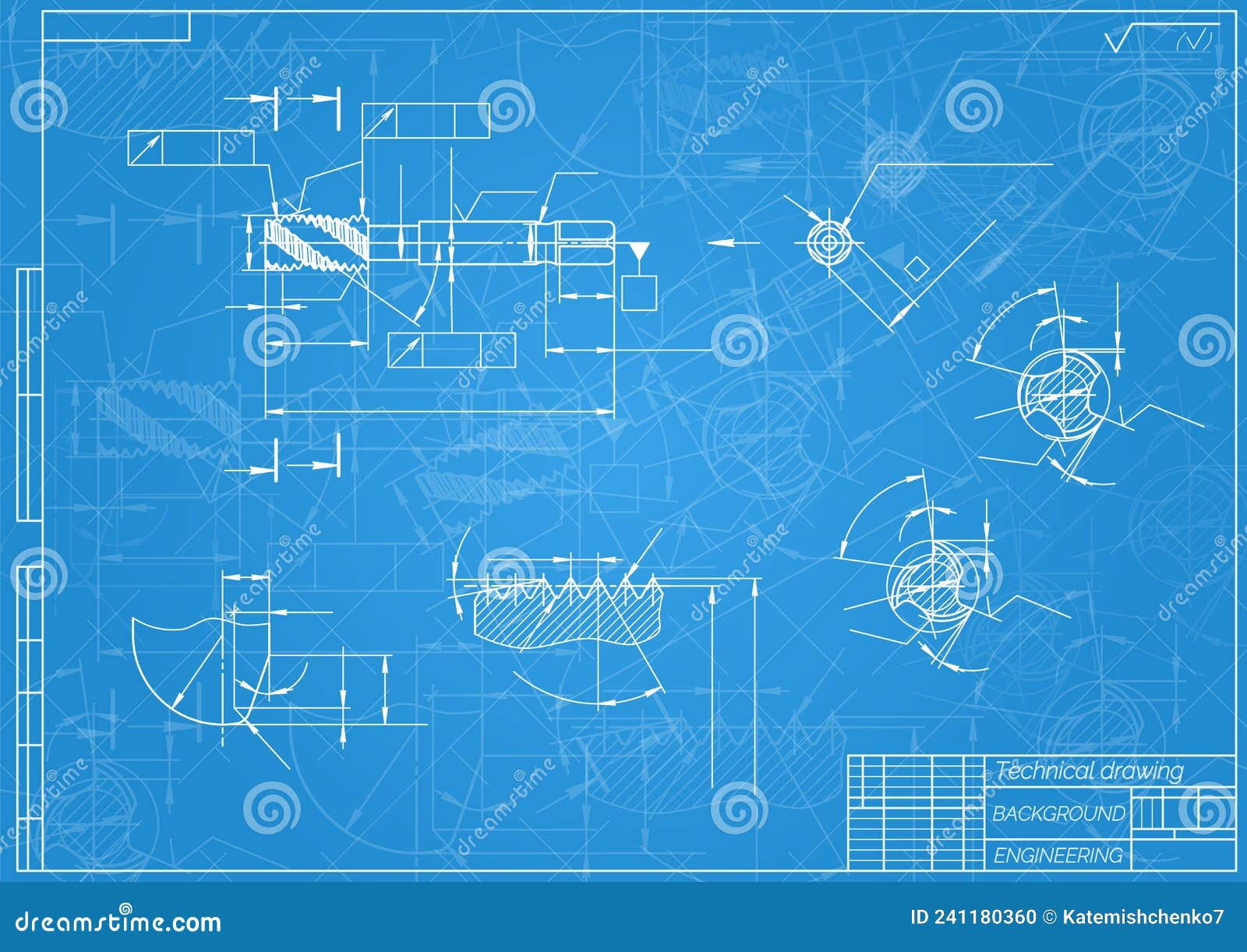 Mechanical Engineering Drawings on Blue Background. Tap Tools, Borer ...