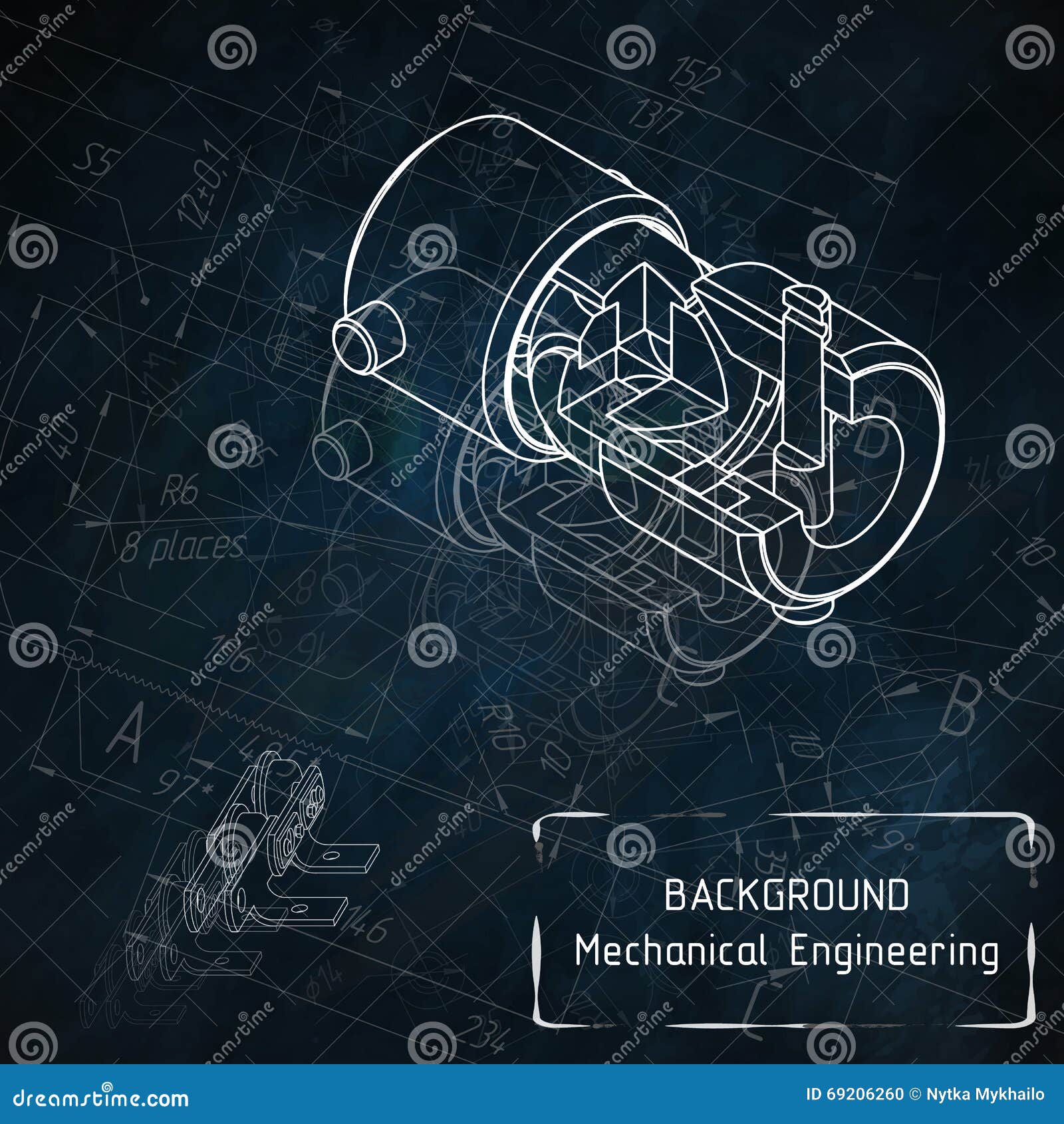 Mechanical Engineering Drawings on Blue Blackboard Stock Illustration ...