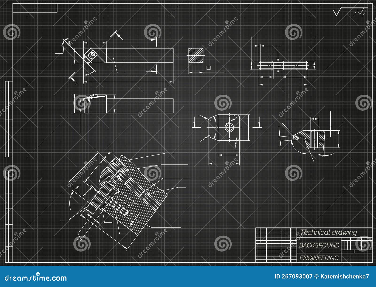 Mechanical Engineering Drawings on Light Background. Cutter, Assembly ...