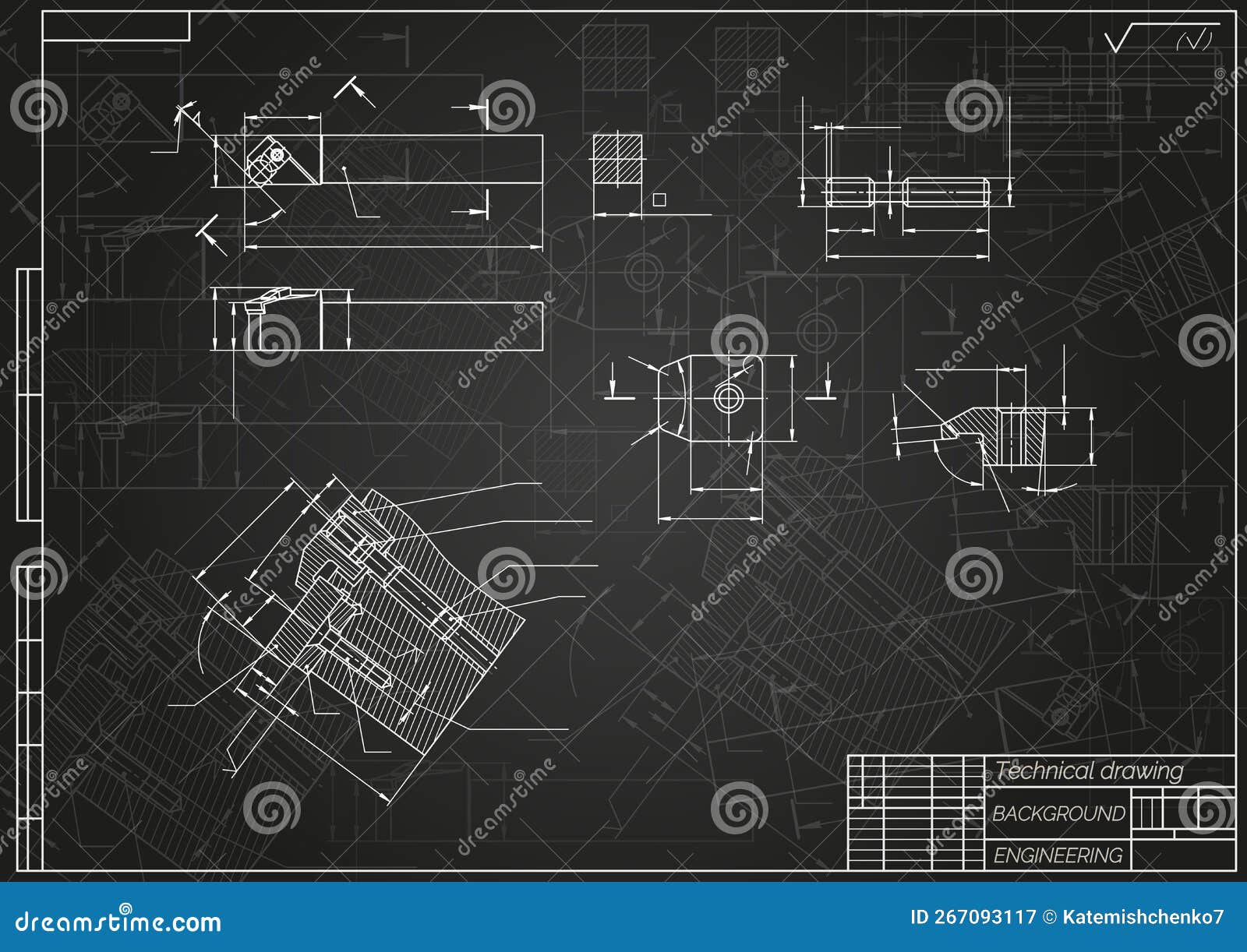 Mechanical Engineering Drawings on Light Background. Cutter, Assembly ...