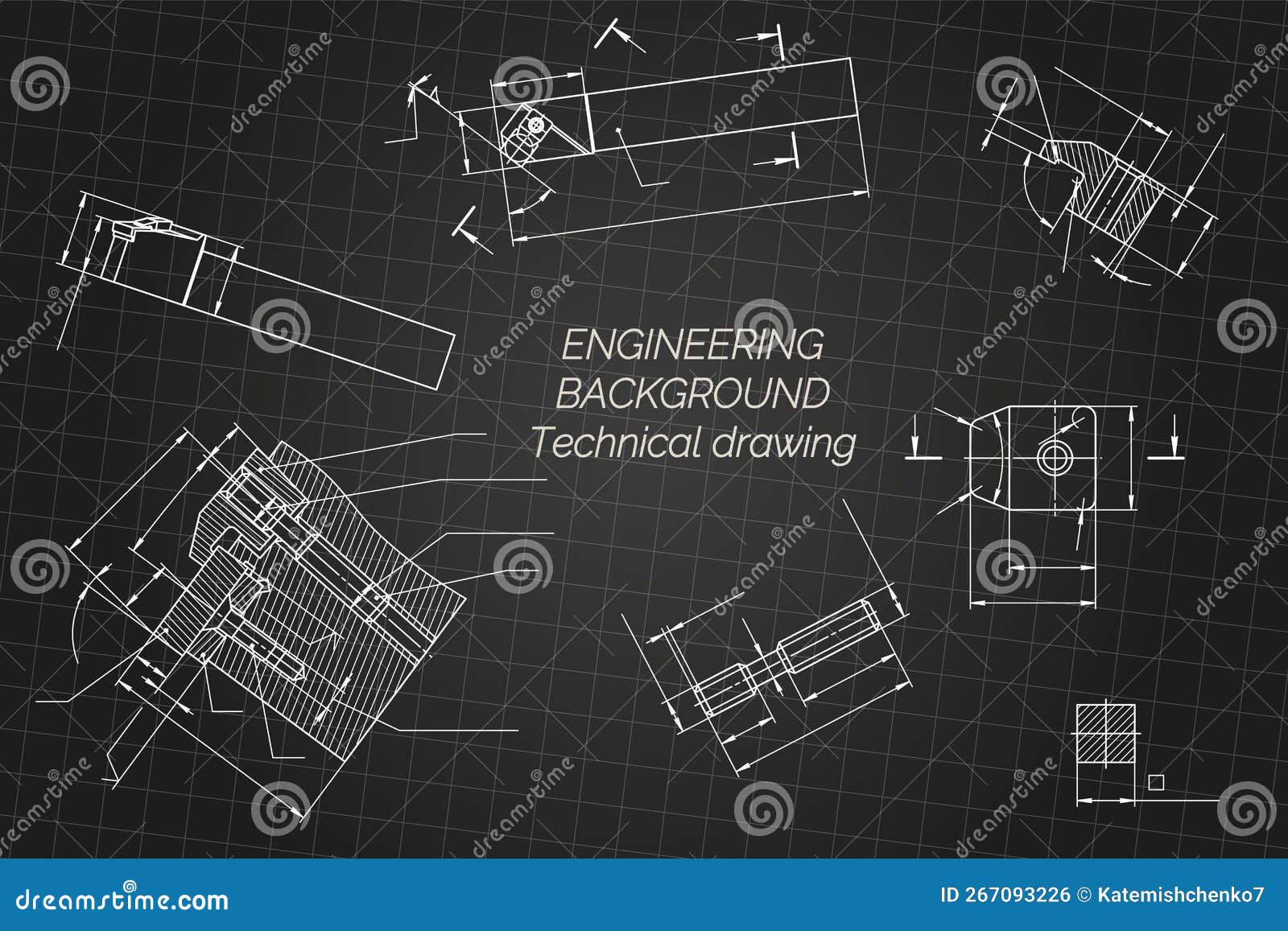 Mechanical Engineering Drawings on Light Background. Cutter, Assembly ...