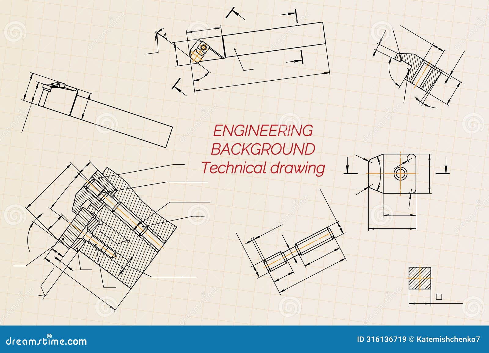 Mechanical Engineering Drawings on Light Background. Cutter, Assembly ...