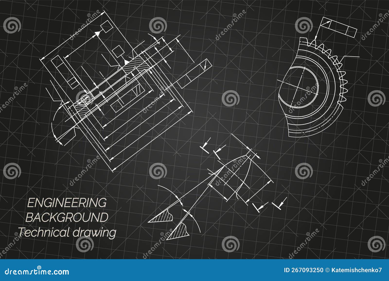 Mechanical Engineering Drawings on Light Background. Gear Cutting Tool ...