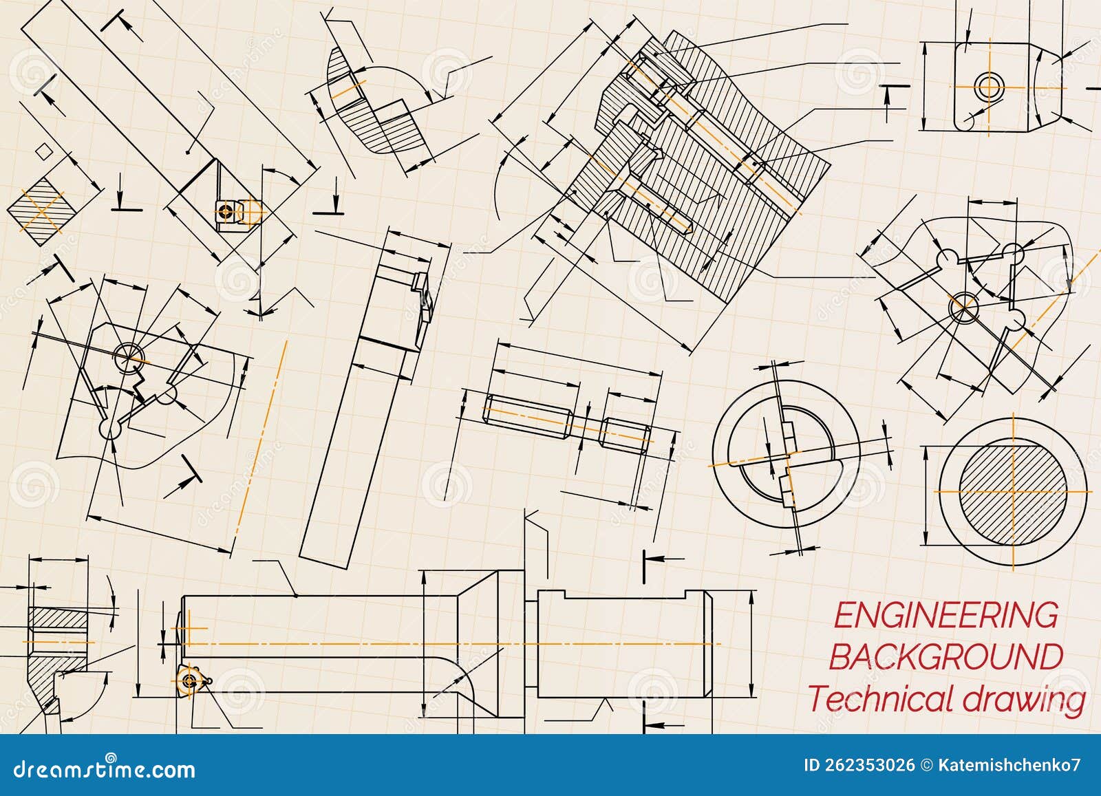 Mechanical Engineering Drawings On Light Background. Tap Tools, Borer ...