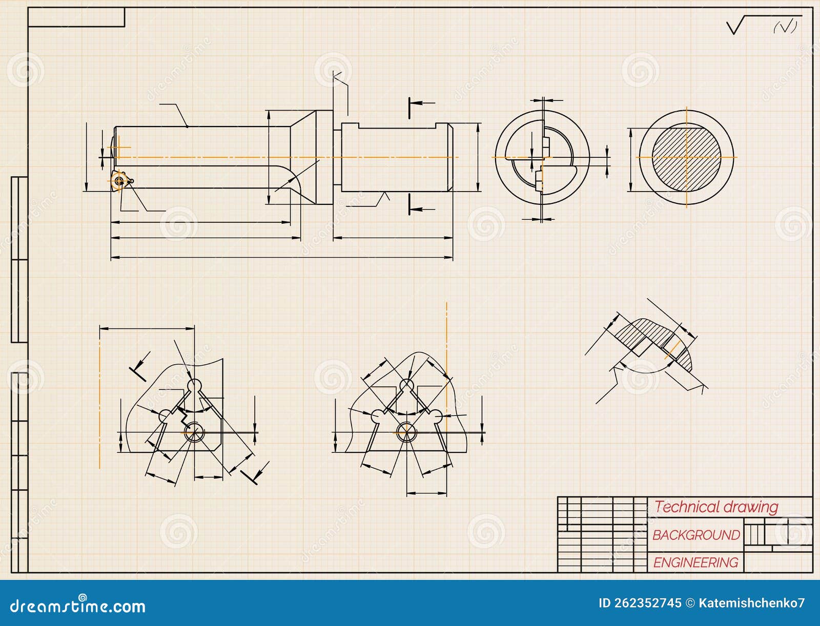 Mechanical Engineering Drawings on Light Background. Tap Tools, Borer ...