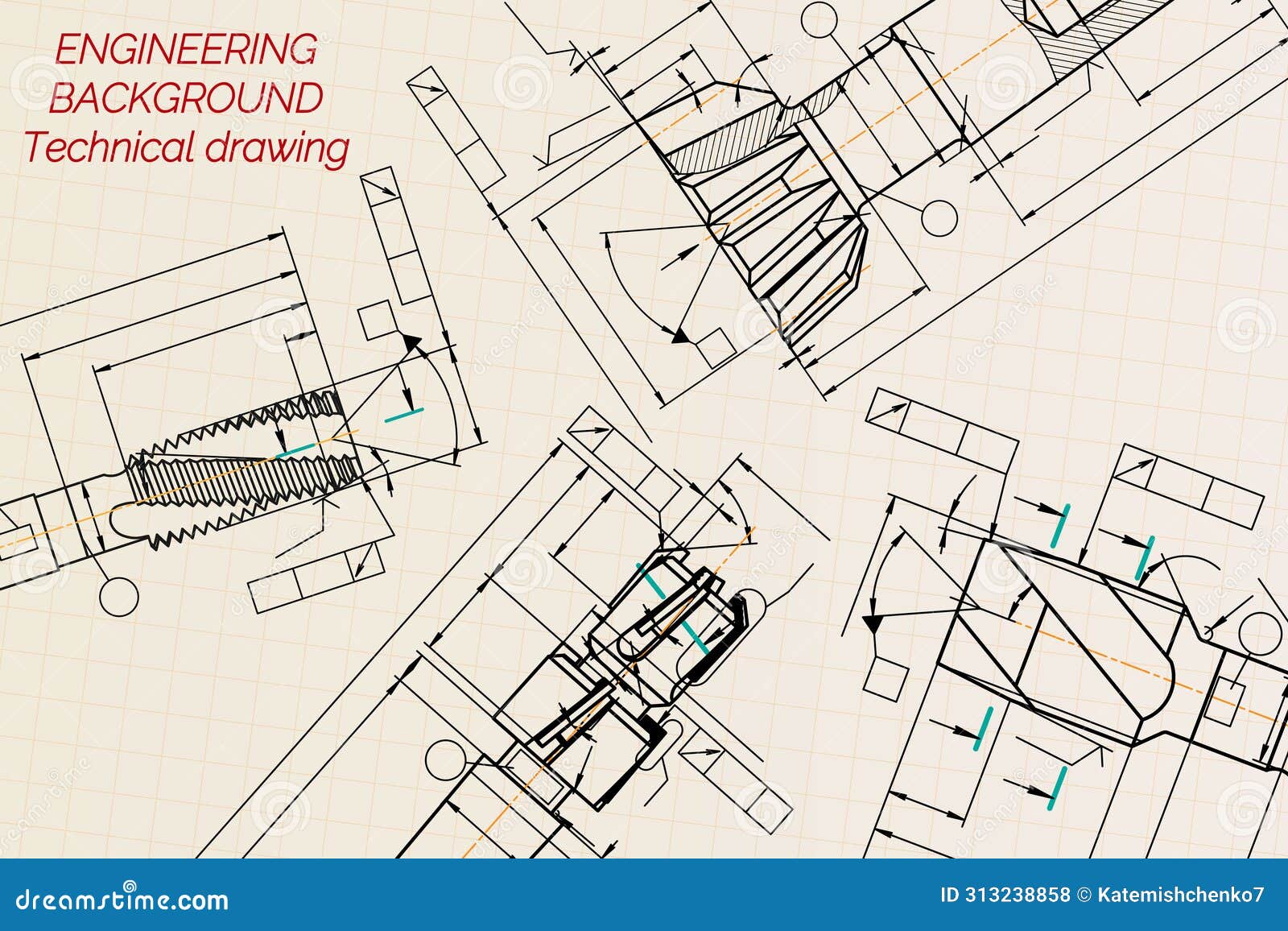 Mechanical Engineering Drawings On Sepia Background. Tap Tools, Borer ...