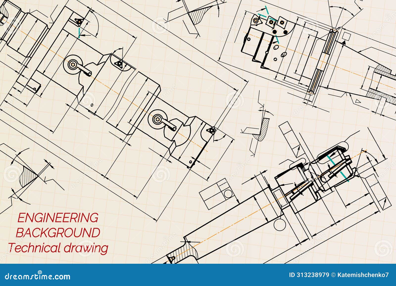 Mechanical Engineering Drawings on Sepia Background. Tap Tools, Borer ...