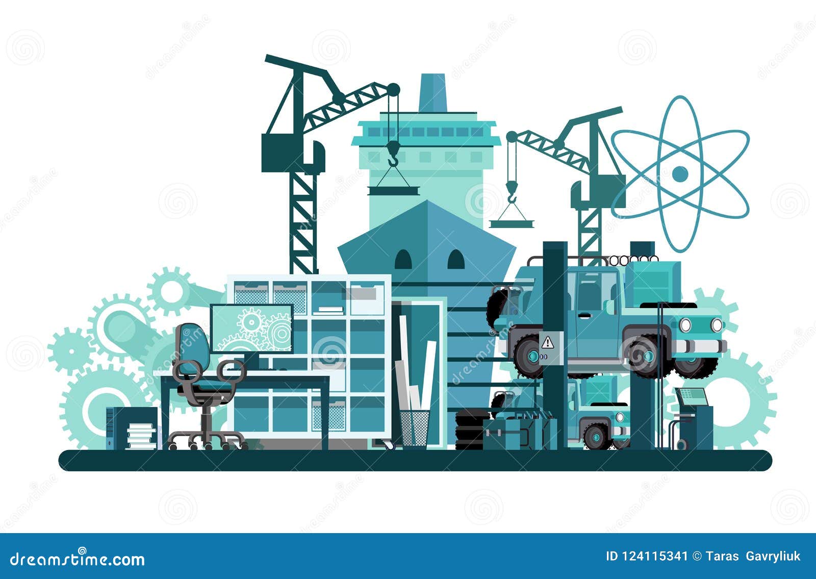 Mechanical engineering stock vector. Illustration of flat - 124115341