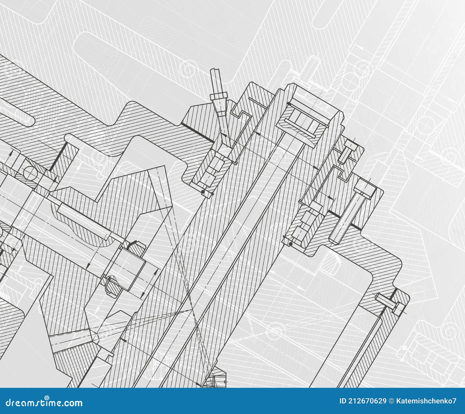 Mechanical Engineering Drawings on White Background. Milling Machine ...