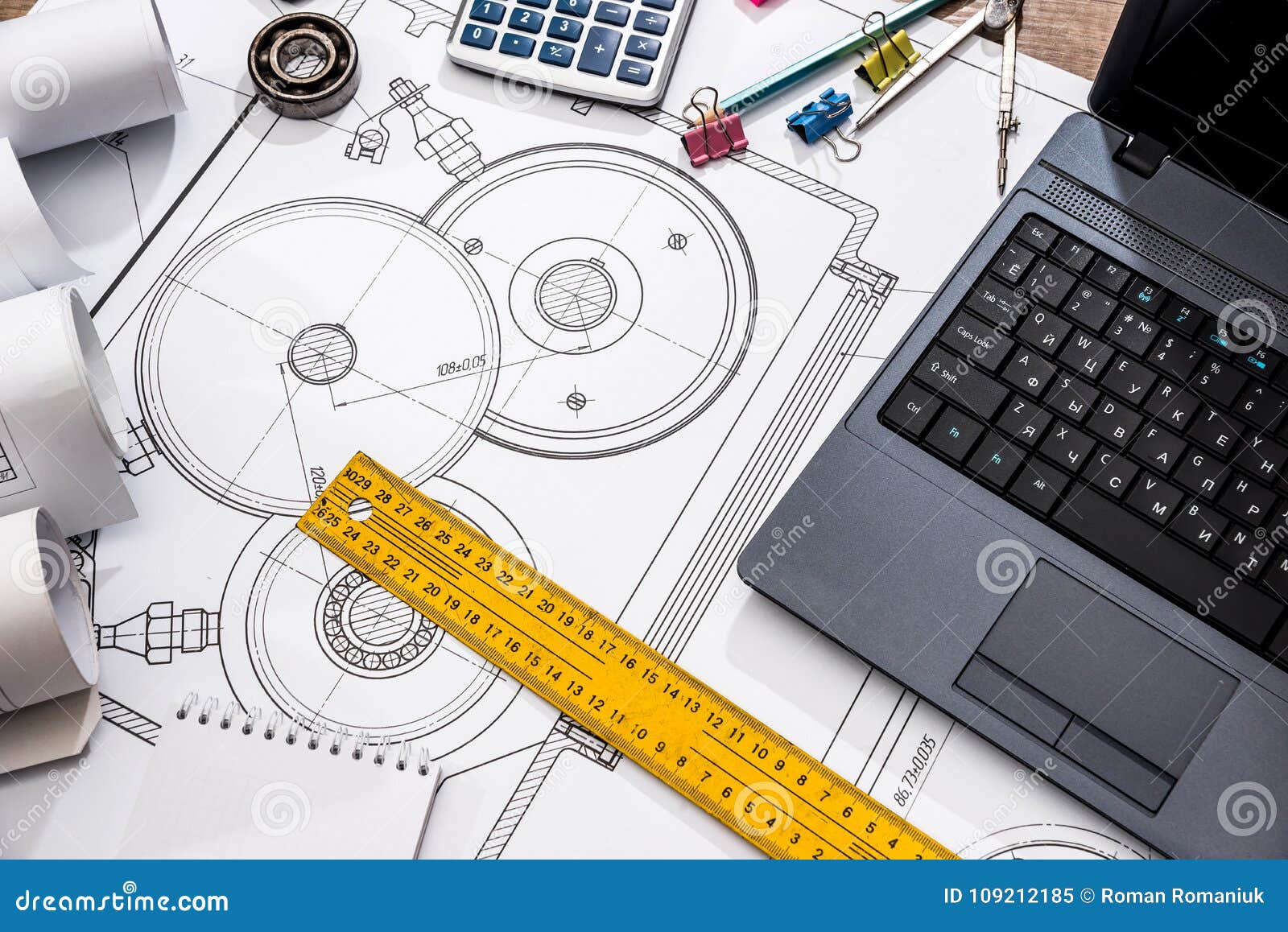 Mechanical Engineering of Parts with Tools, Laptop Stock Image - Image ...
