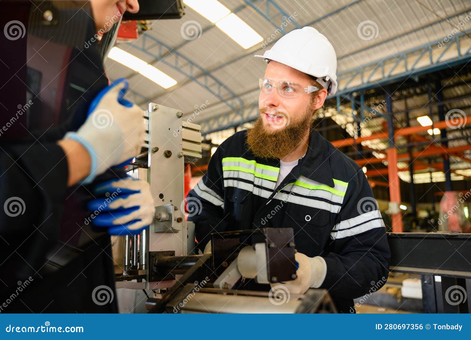 Mechanical Engineers Repairing Engine Machine at Factory Stock Photo ...