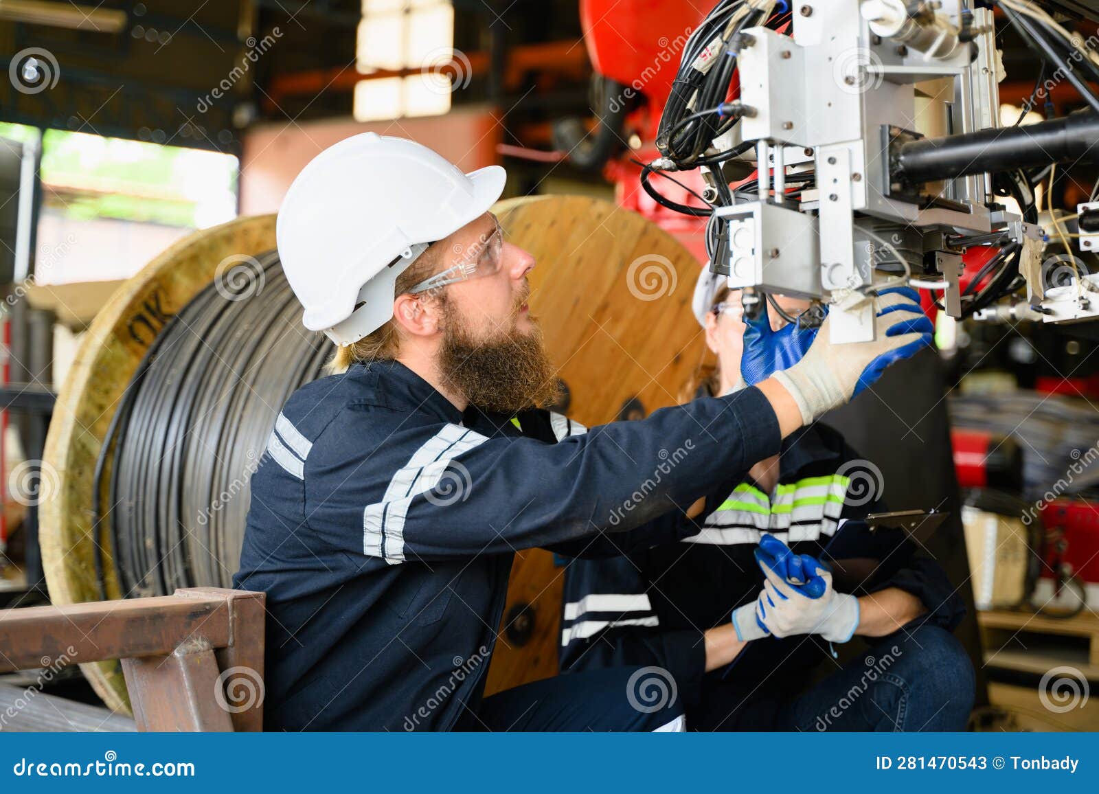 Mechanical Engineers Repairing Engine Machine at Factory Stock Image ...
