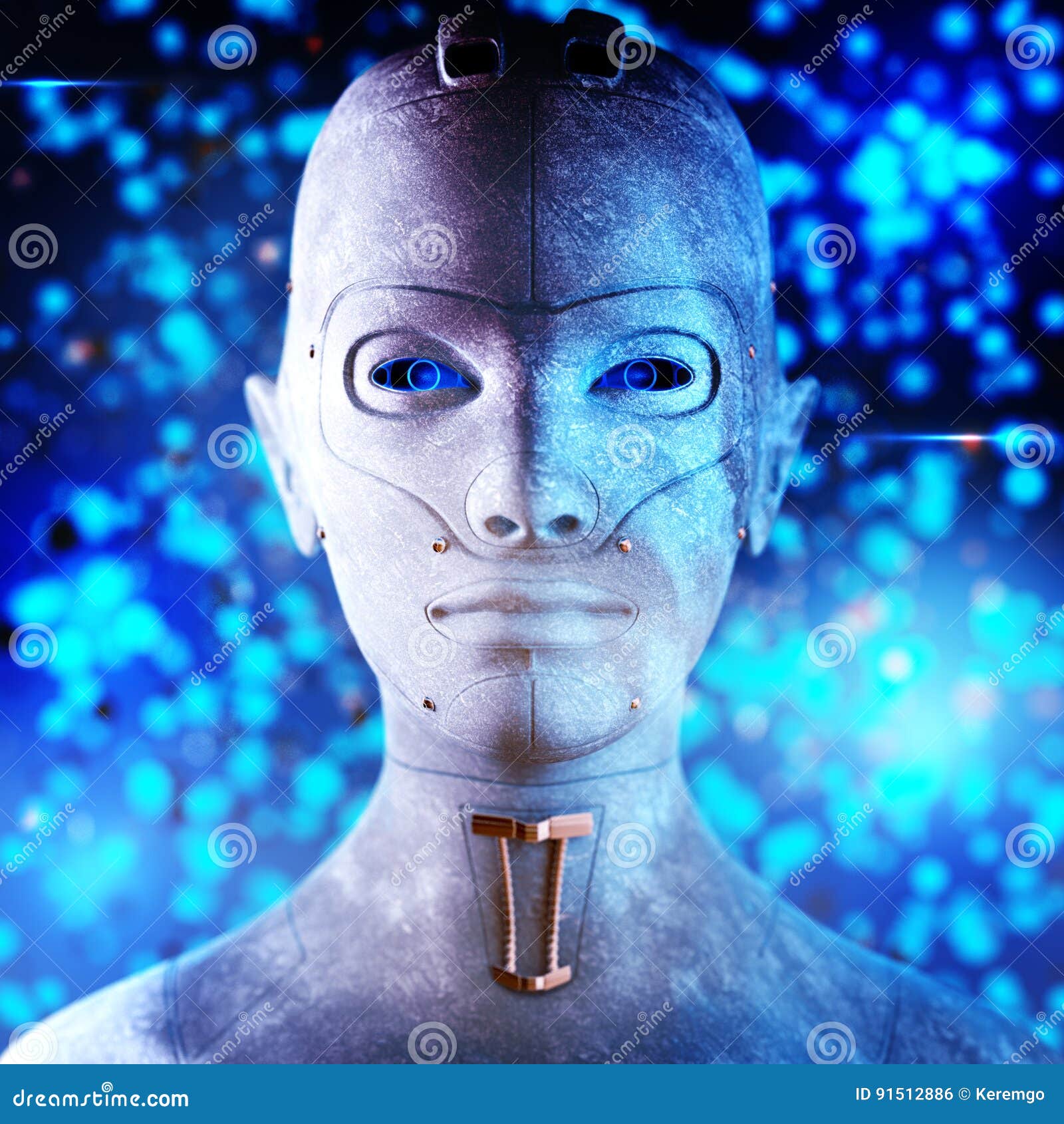 Mechanical Female Portrait stock illustration. Illustration of glowing ...