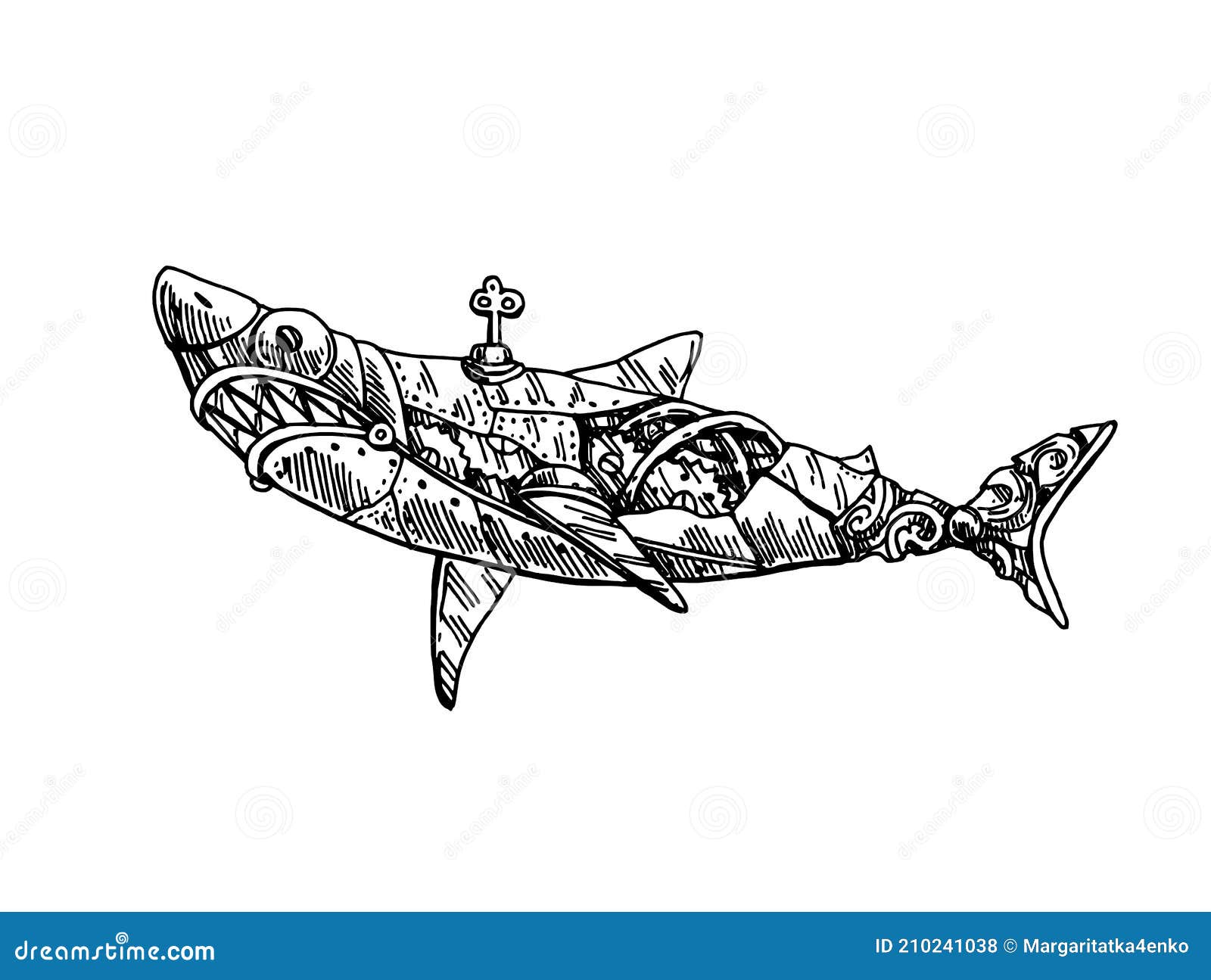 Mechanical Fish. Hand Drawn Vector Illustration. Stock Vector ...