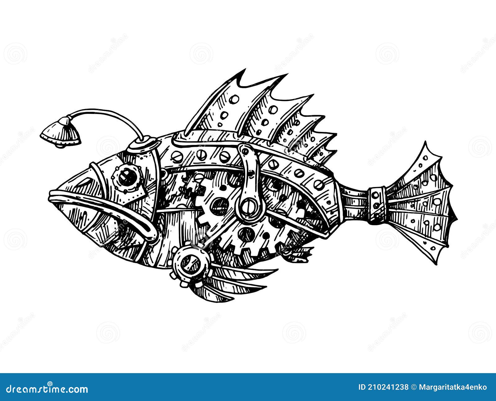 Mechanical Fish: A Clockpunk Cyborg With Photorealistic Details Royalty ...