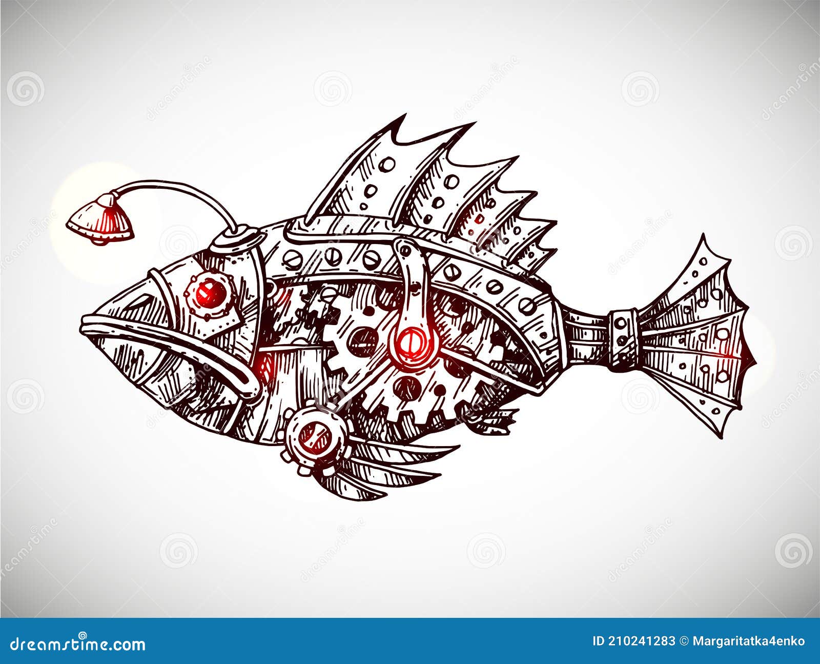 Mechanical Fish. Hand Drawn Vector Illustration Stock Vector ...