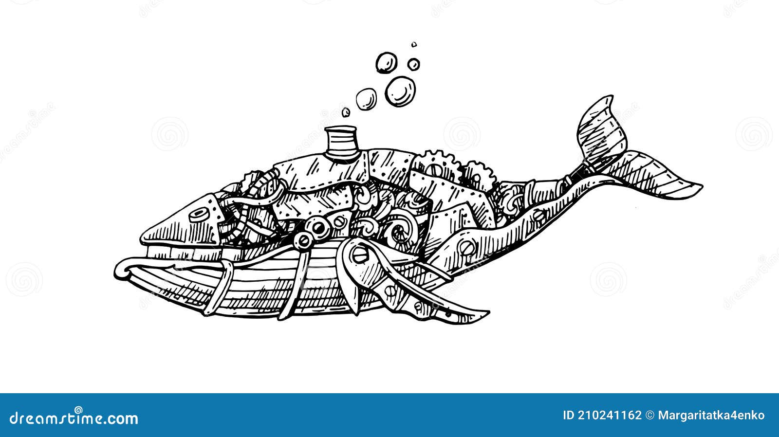 Mechanical Fish. Hand Drawn Vector Illustration. Stock Vector ...