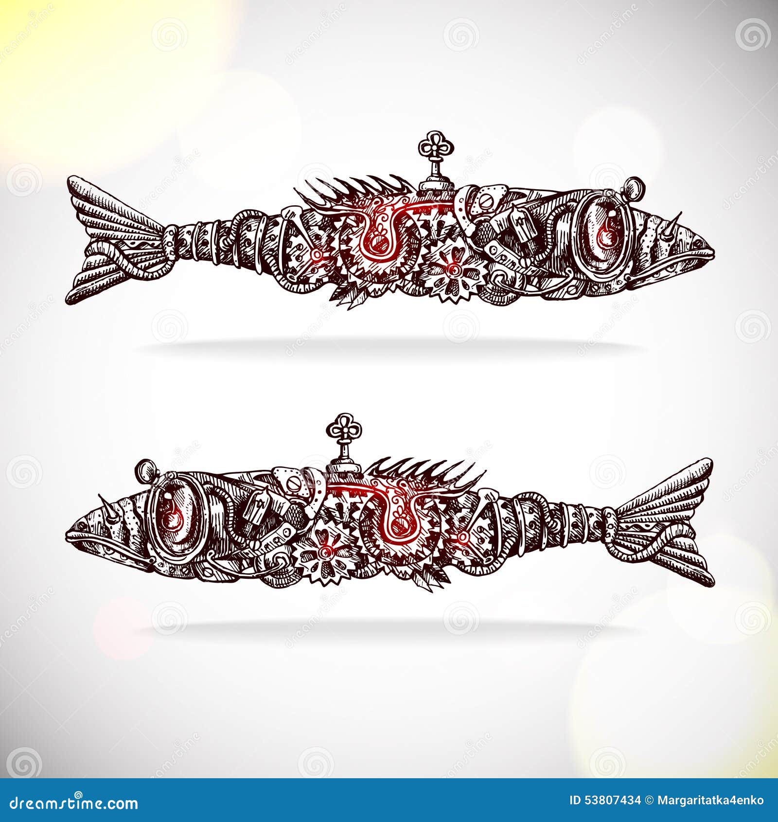 Fish Steampunk Robot. Unusual Animal Pattern Mechanism. Cartoon Vector ...