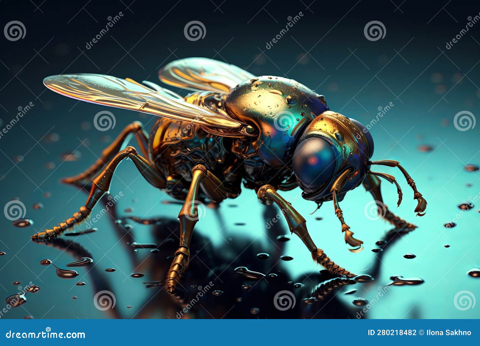 Mechanical Fly in Steampunk Style on a Blue Floor Stock Illustration ...