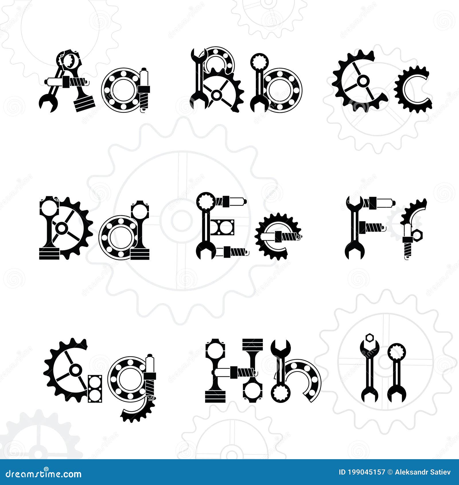 Mechanical font 1 stock vector. Illustration of development - 199045157