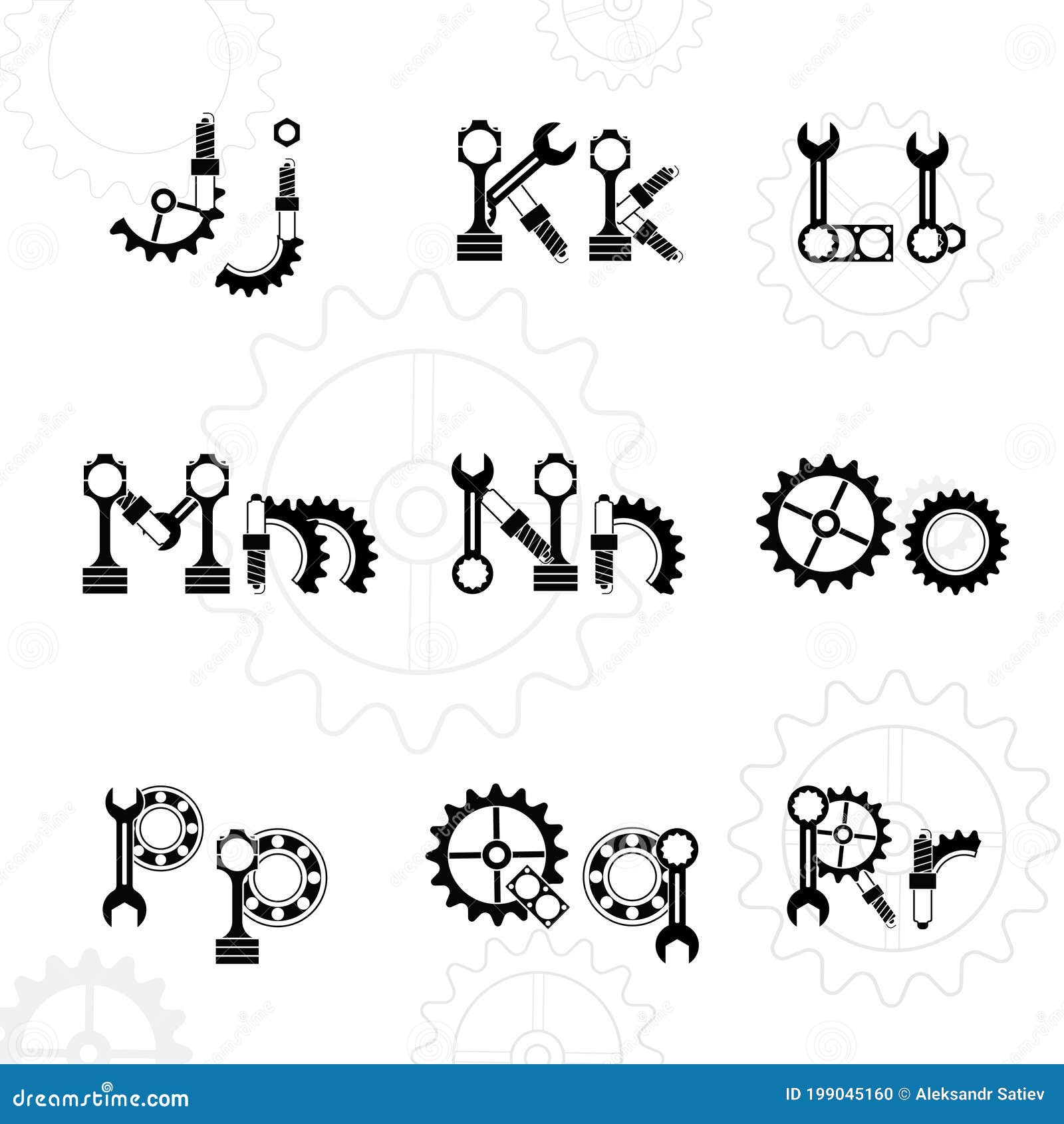 Mechanical font 2 stock vector. Illustration of industrial - 199045160