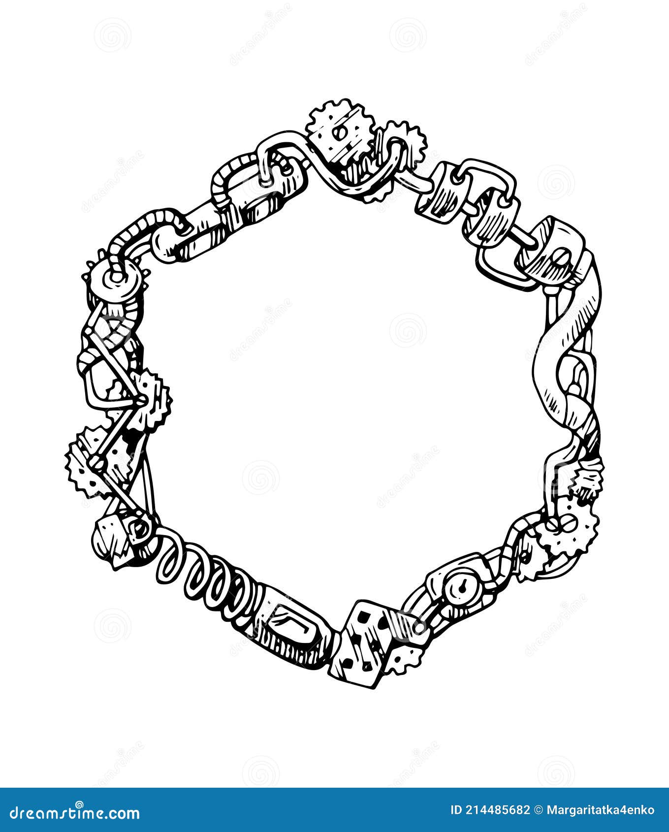 Mechanical Frame. Hand Drawn Vector Illustration Steampunk Style Stock ...