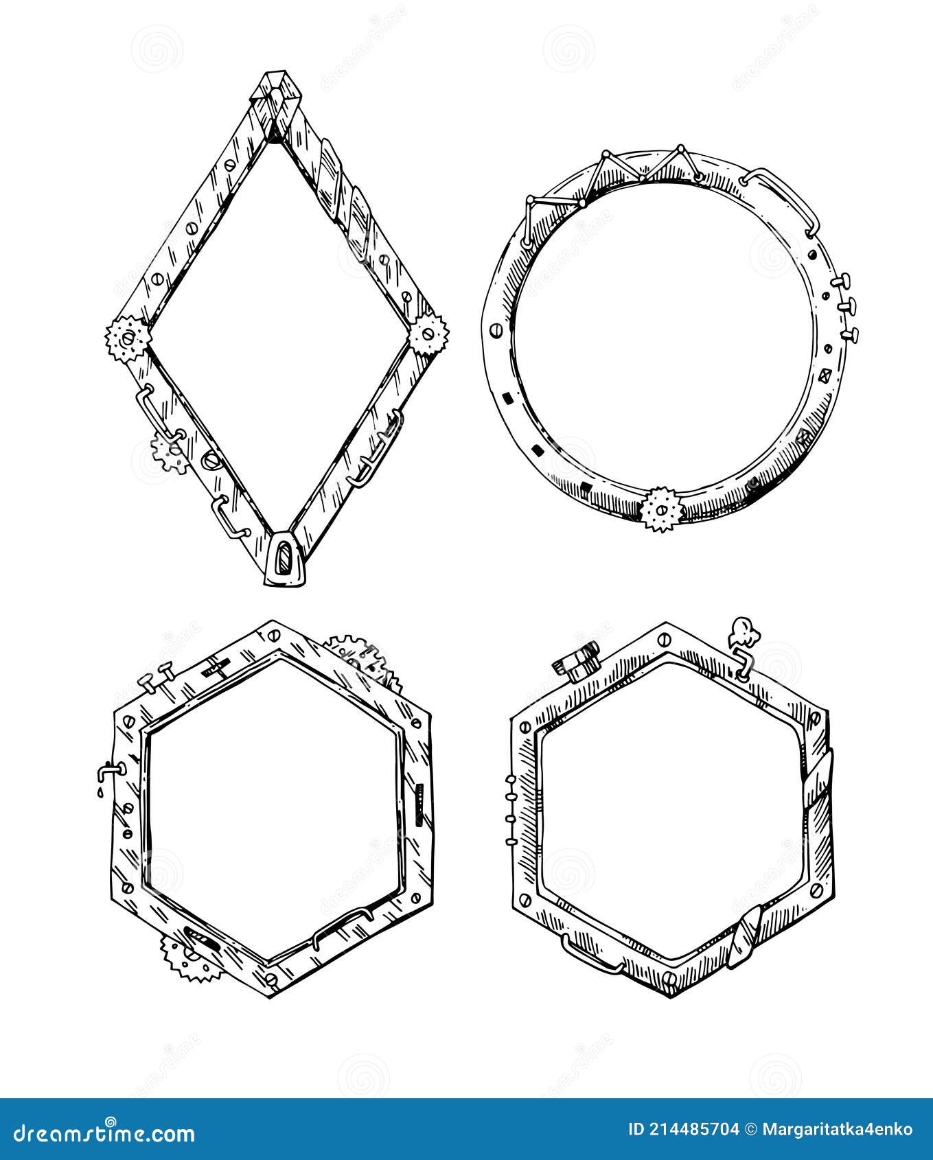 Mechanical Frame. Hand Drawn Vector Illustration Steampunk Style Stock ...