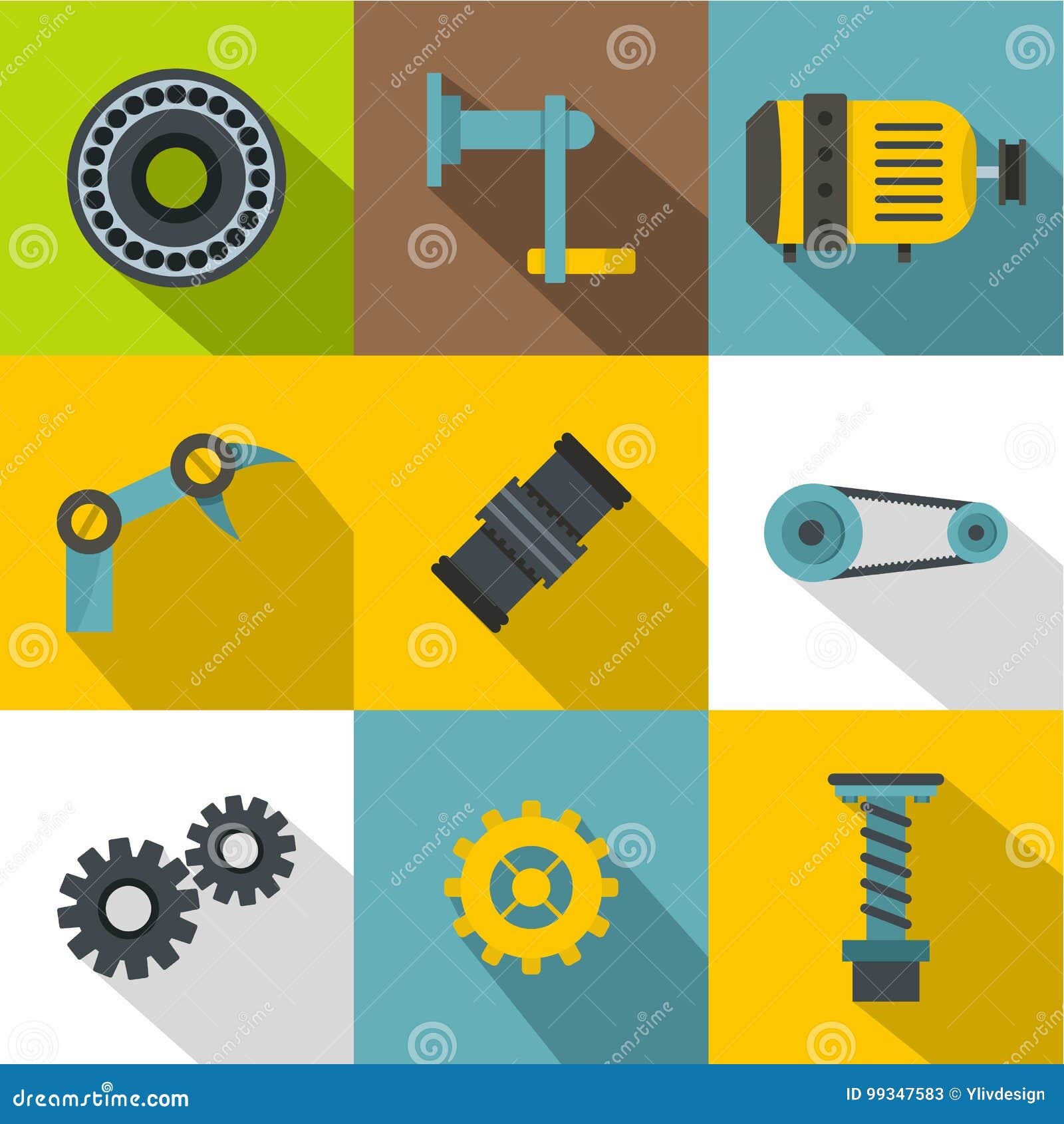 Mechanical Gear Icon Set, Flat Style Stock Vector - Illustration of ...