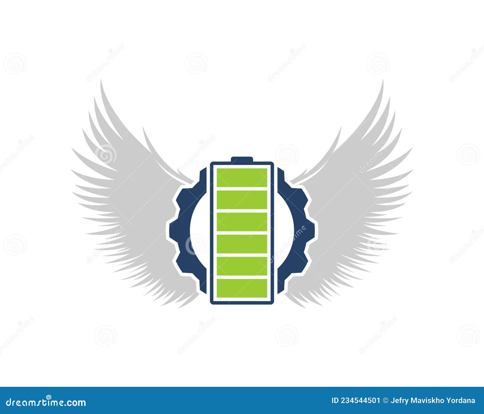 Mechanical Gear with Spread Wings and Battery Inside Stock Illustration ...