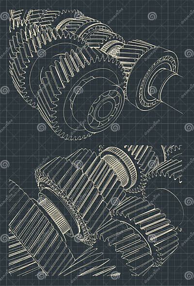 Mechanical Gearbox Blueprints Stock Vector - Illustration of stylized ...