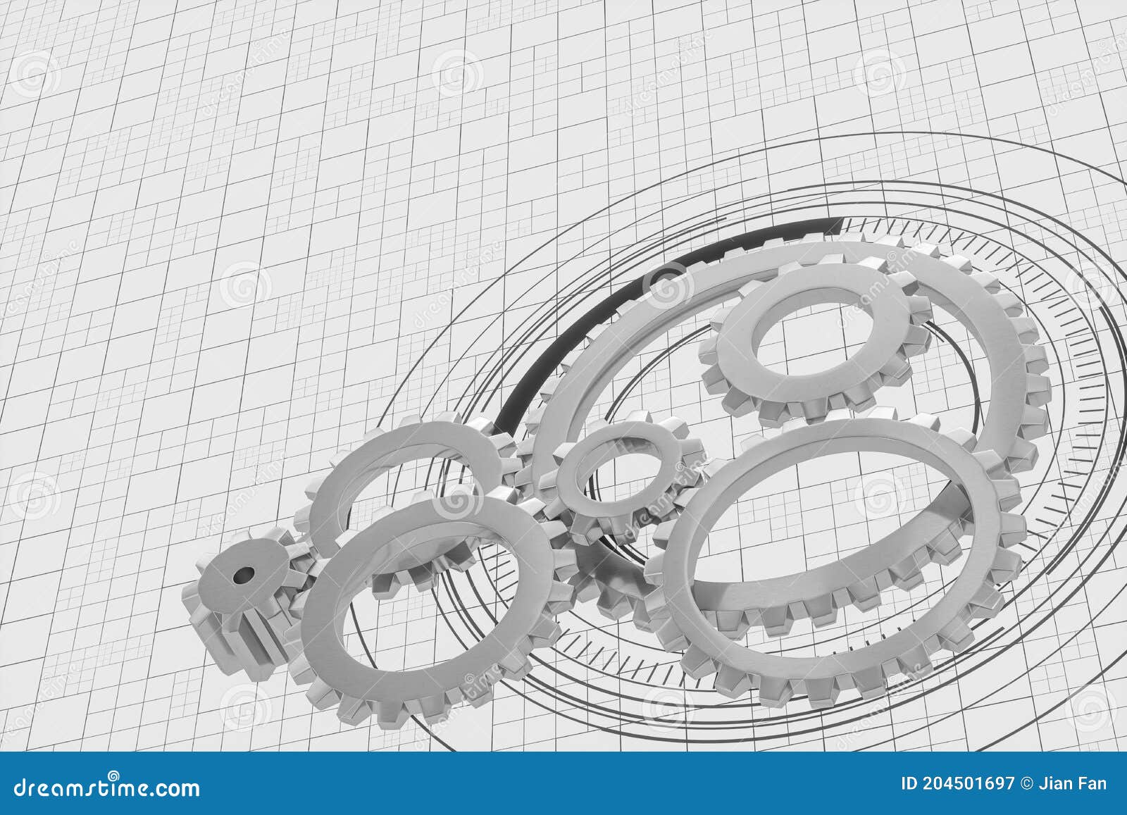 Mechanical Gears and Blueprint Lines, 3d Rendering Stock Illustration ...