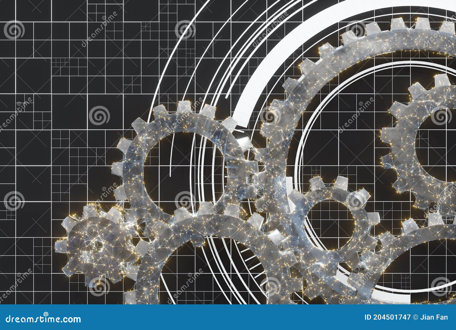 Mechanical Gears and Blueprint Lines, 3d Rendering Stock Illustration ...