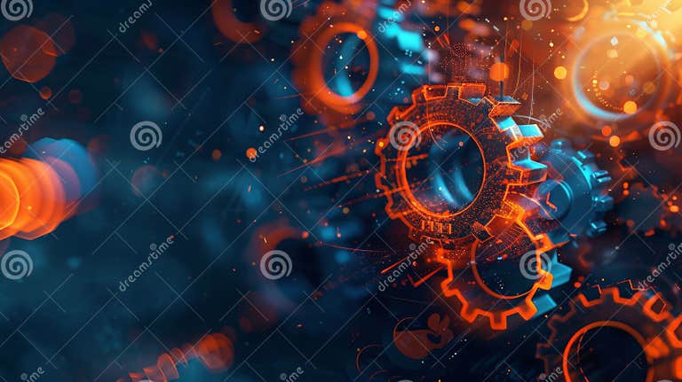 Mechanical Gears and Blueprints with Technical Drawings. Industrial ...