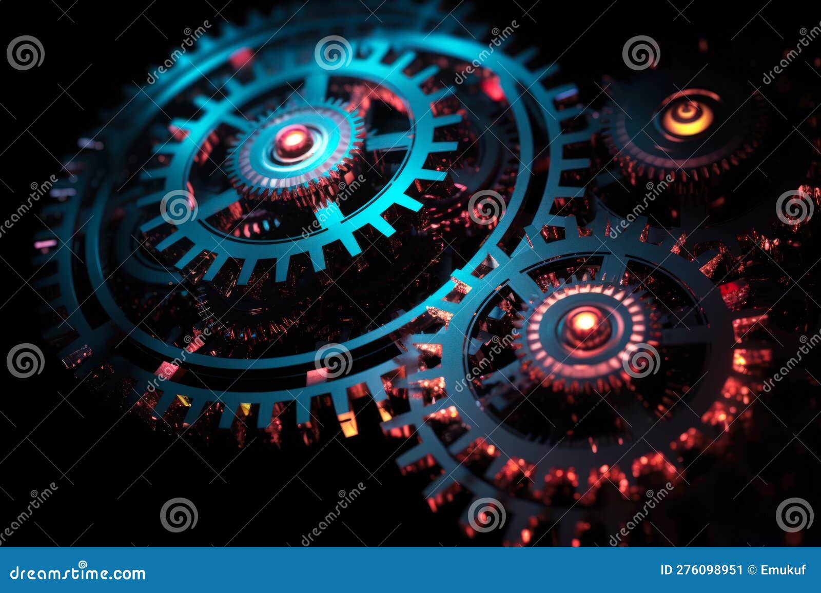 Mechanical Gears Neon Light Generative Ai Stock Illustration ...