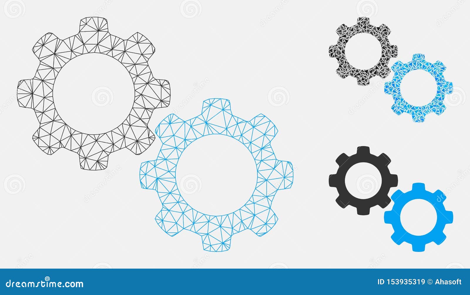 Mechanical Gears Vector Mesh 2D Model and Triangle Mosaic Icon Stock ...