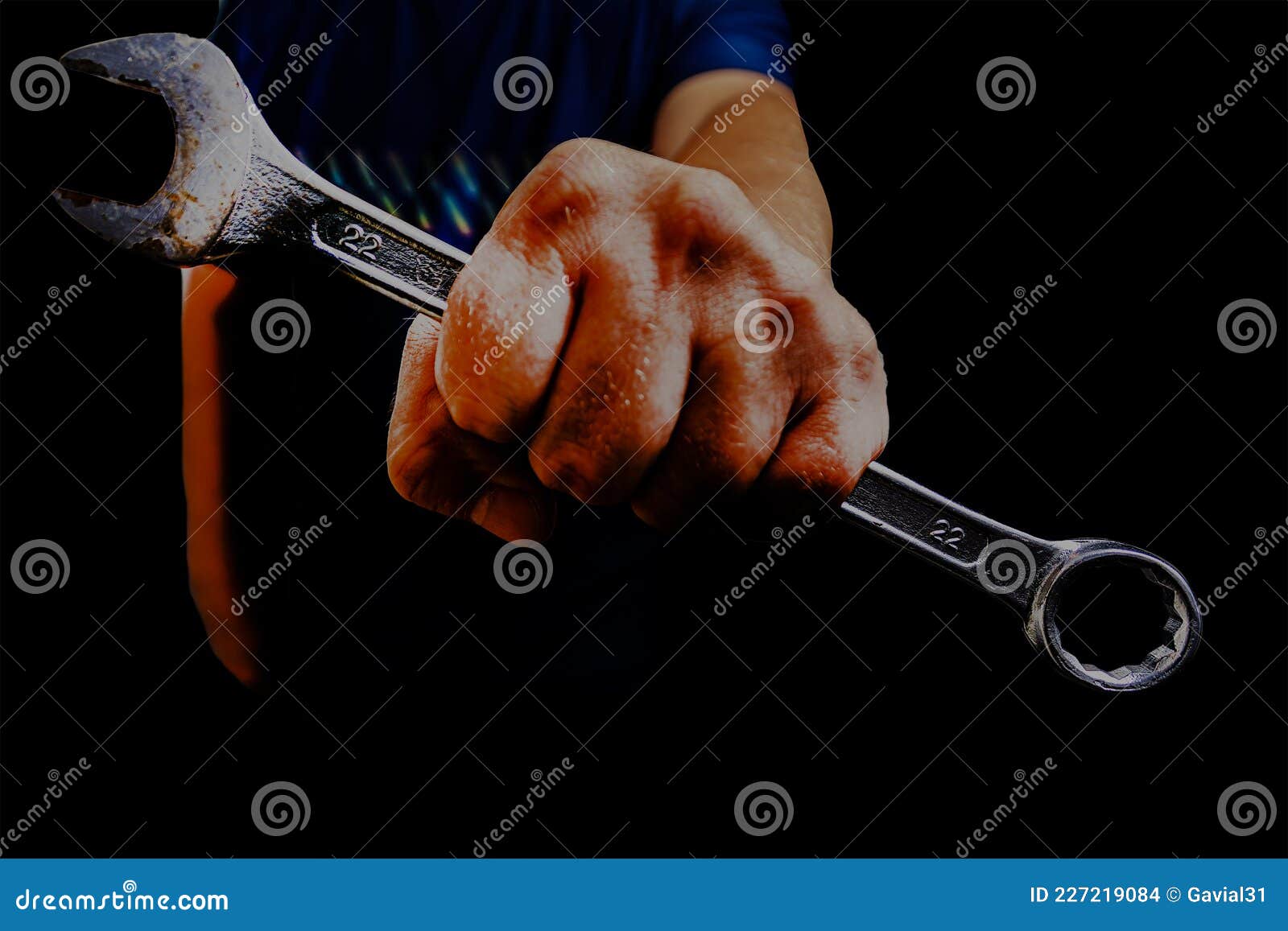 Mechanical Hand Tool Wrench in Hand. Front View Stock Photo - Image of ...