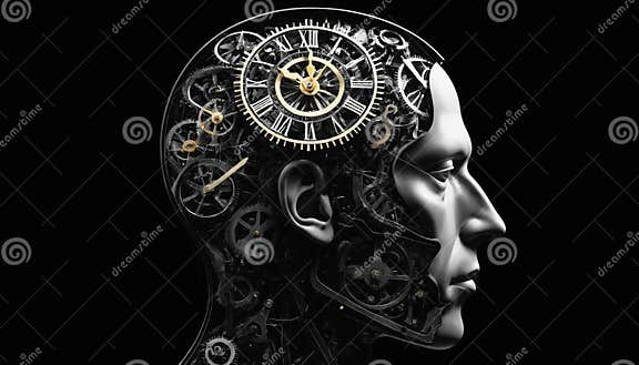 Mechanical Head Profile with Intricate Clockwork Gears, Symbolizing the ...