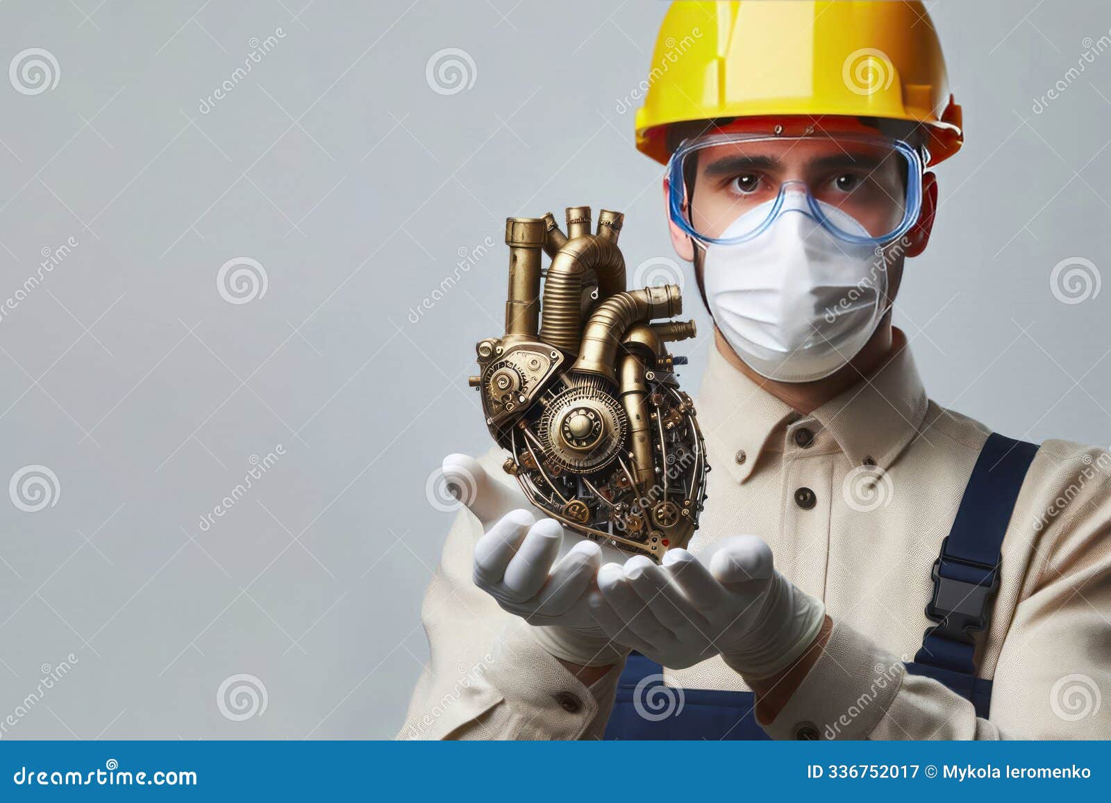 A Mechanical Heart in the Hands of an Engineer. Space for Text. Stock ...