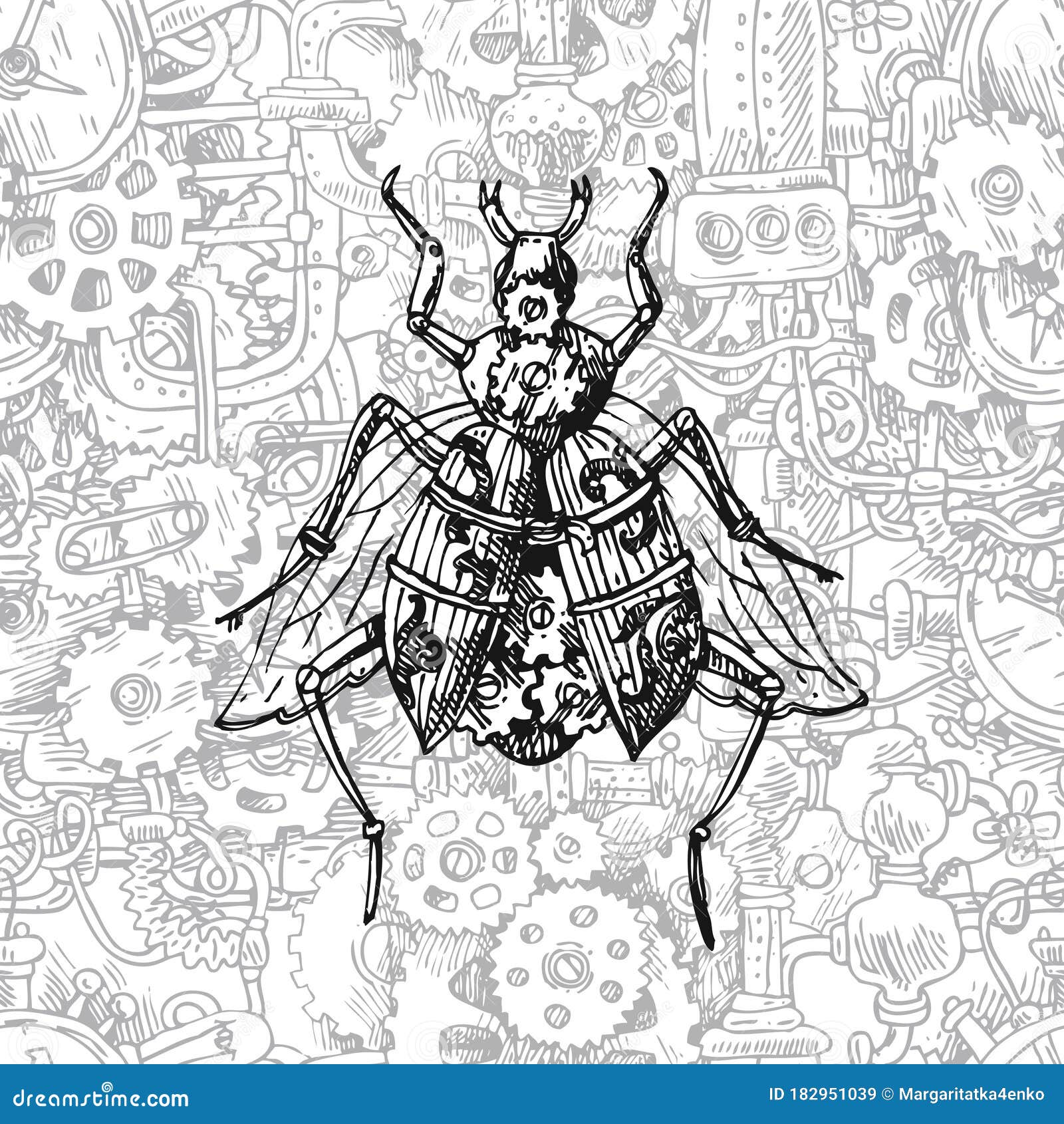 Mechanical Insect. Hand Drawn Beautiful Vector Illustration Stock ...