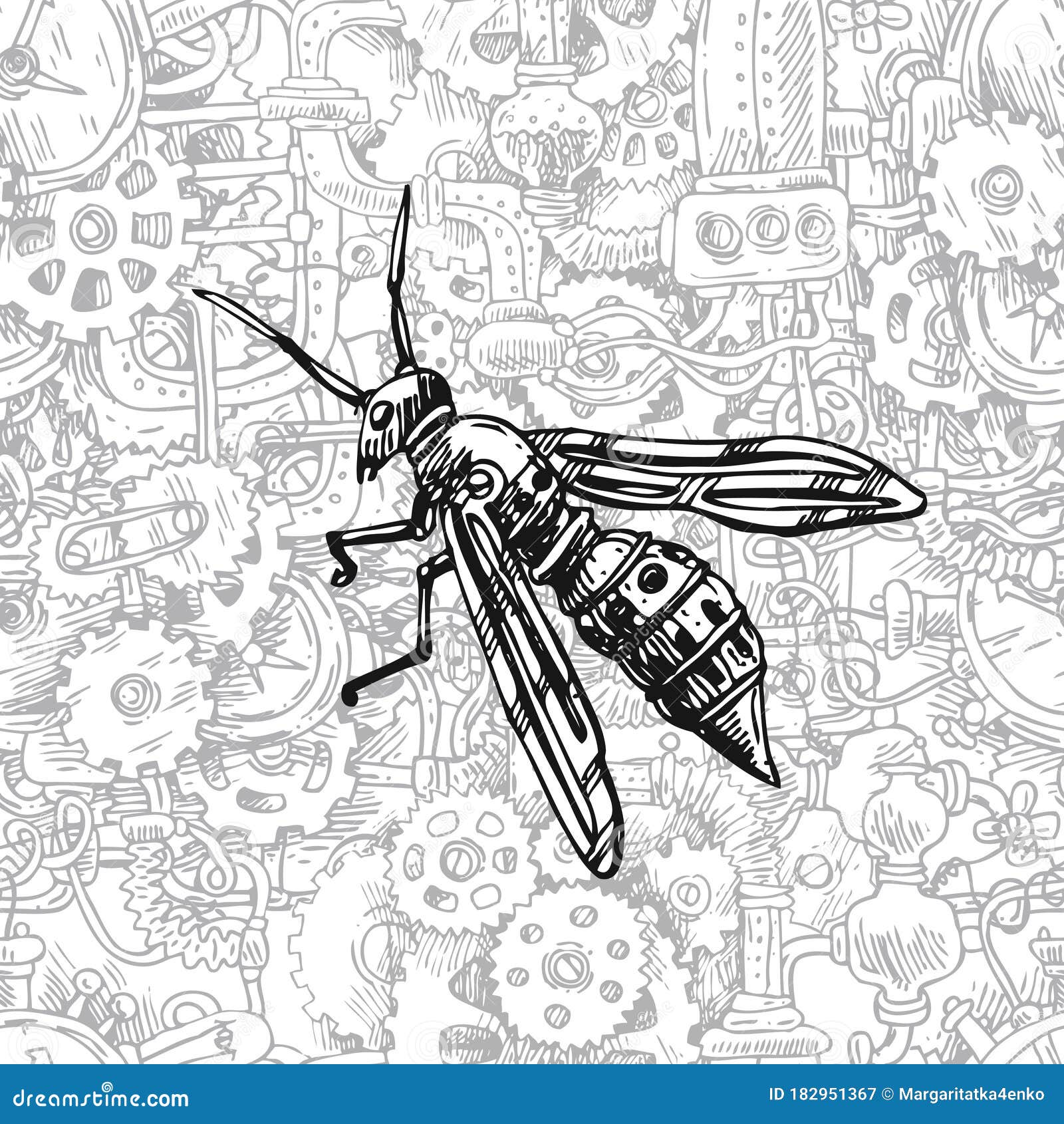 Mechanical Insect. Hand Drawn Beautiful Vector Illustration Stock ...
