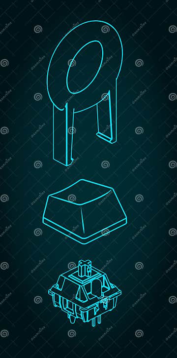 Mechanical Keyboard Switche Keycap and Key Puller Isometric Blueprint ...