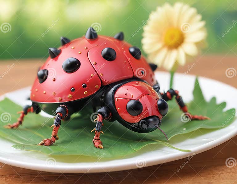 Mechanical Ladybug on Leaf stock image. Image of hybrid - 313538209