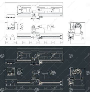 Mechanical Lathe Blueprints Stock Vector - Illustration of mill ...